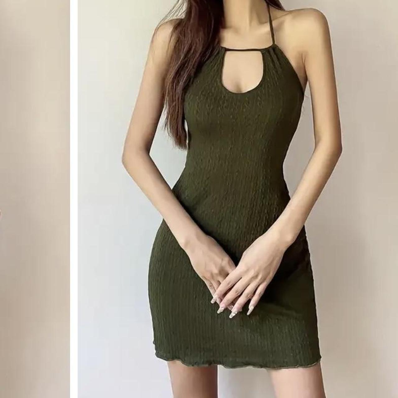 Olive open back halter dress 💐 Perfect for the... - Depop