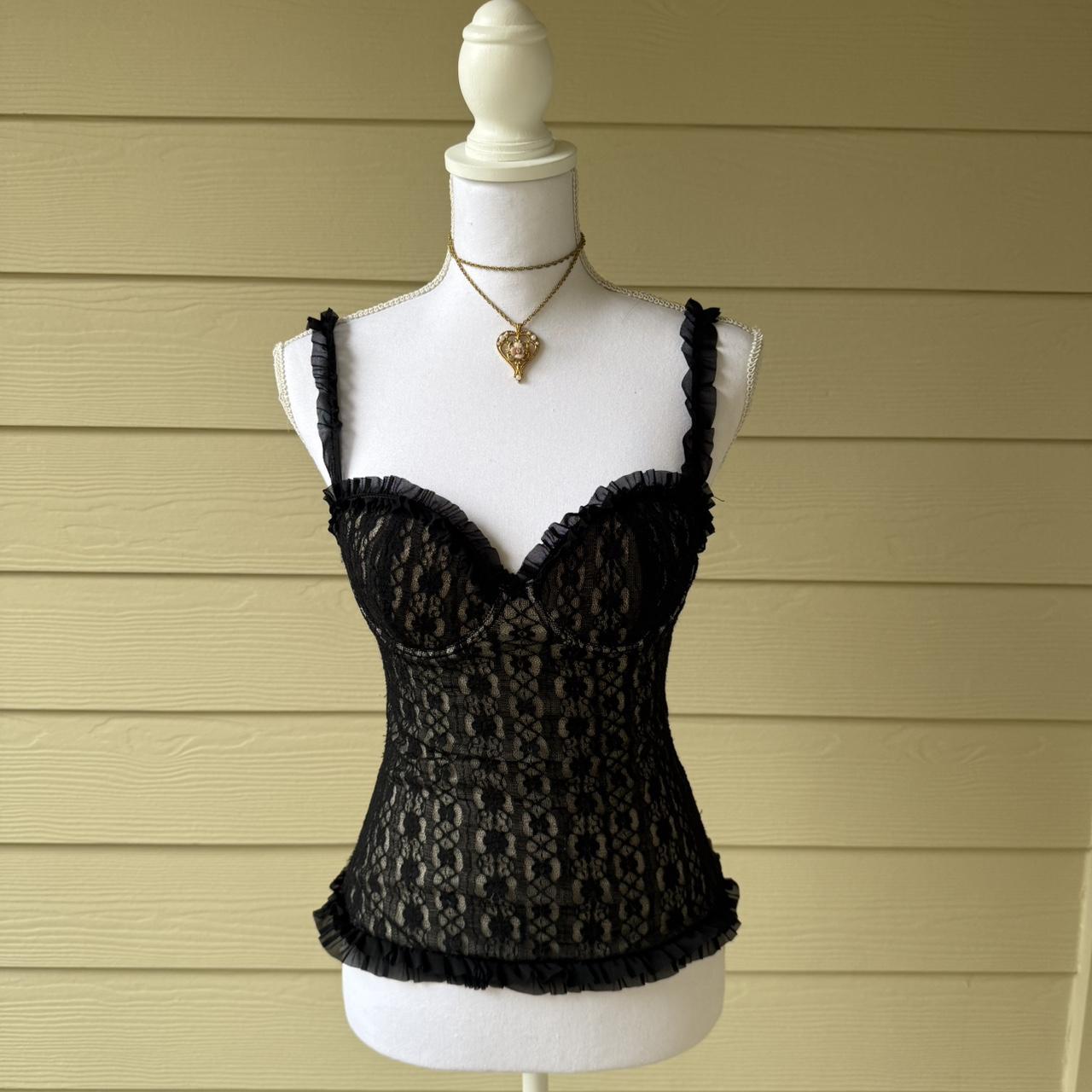 Gothic Black lace corset top with ruffle trim #goth... - Depop