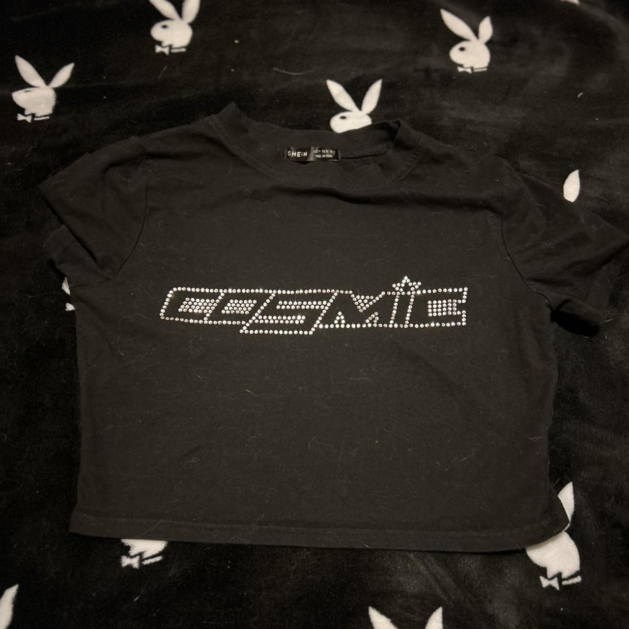 ~ Y2k rhinestone bedazzled cropped shirt from shein... - Depop