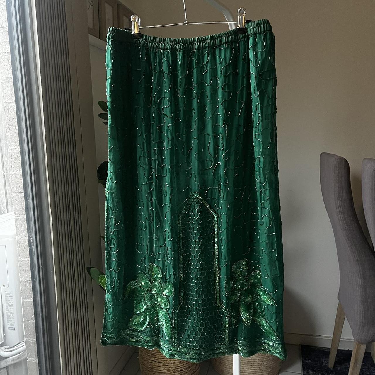beautiful emerald green beaded skirt set by gold... - Depop