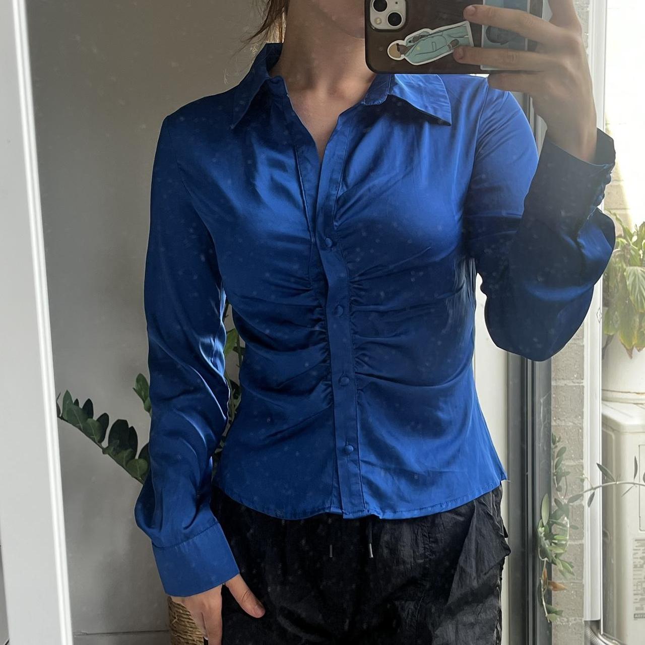 royal blue long sleeve ruched blouse from inshop... - Depop