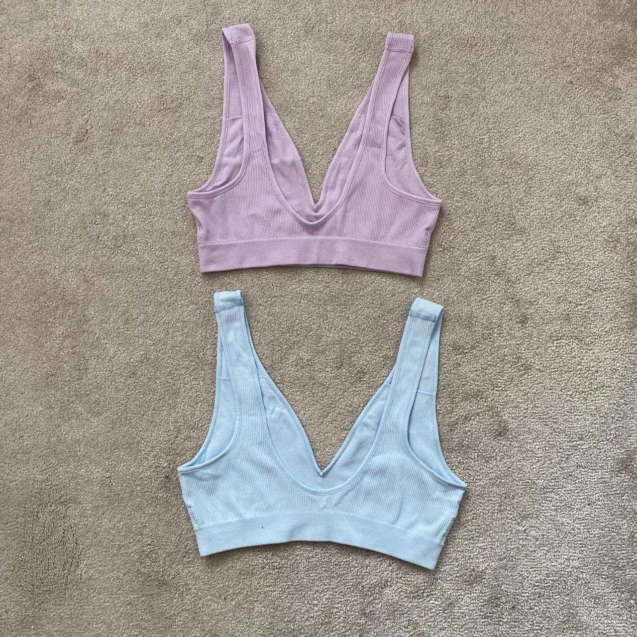Lilac and baby blue ribbed bralettes, size XS. Brand... - Depop