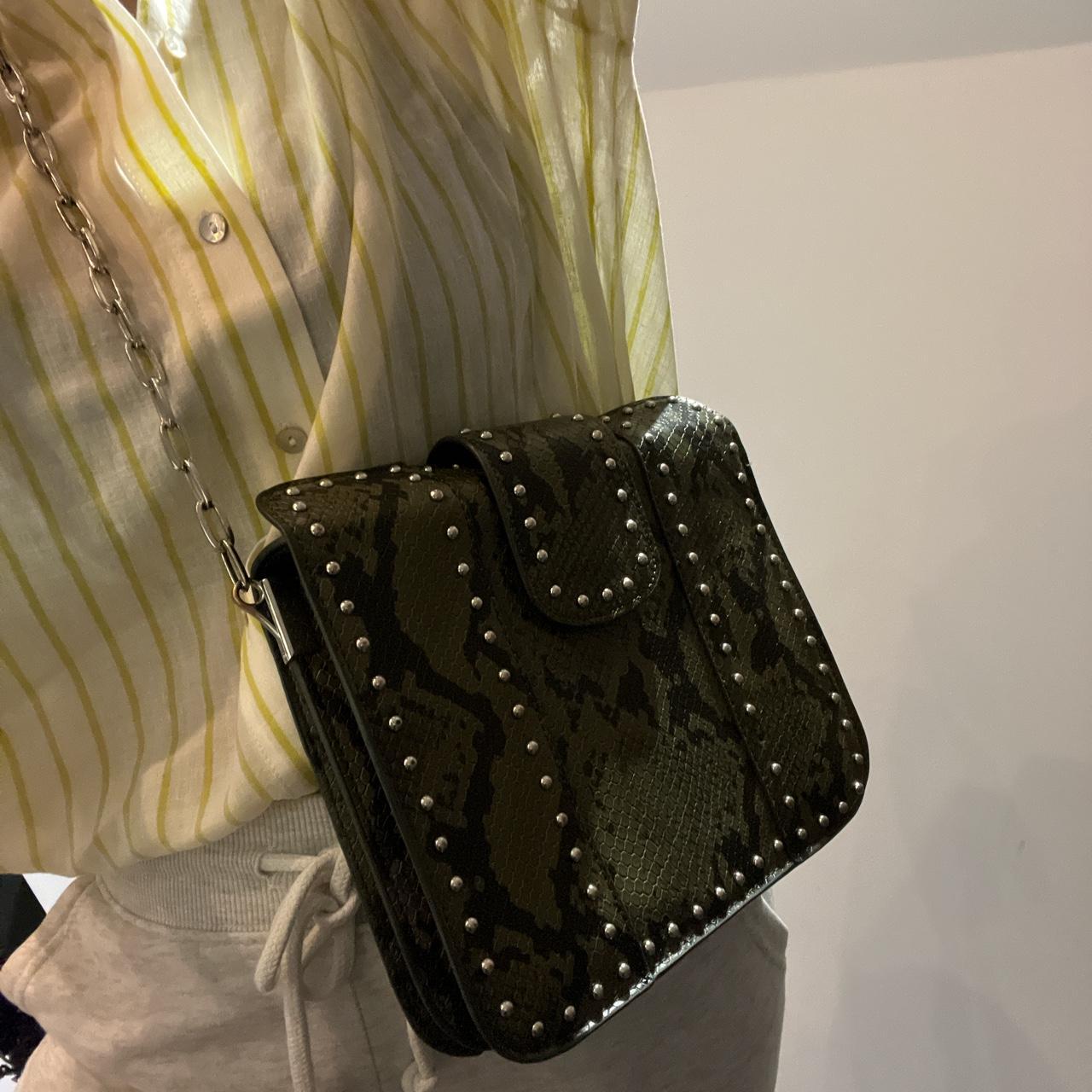 Mango python-like bag, green, black and sliver... - Depop