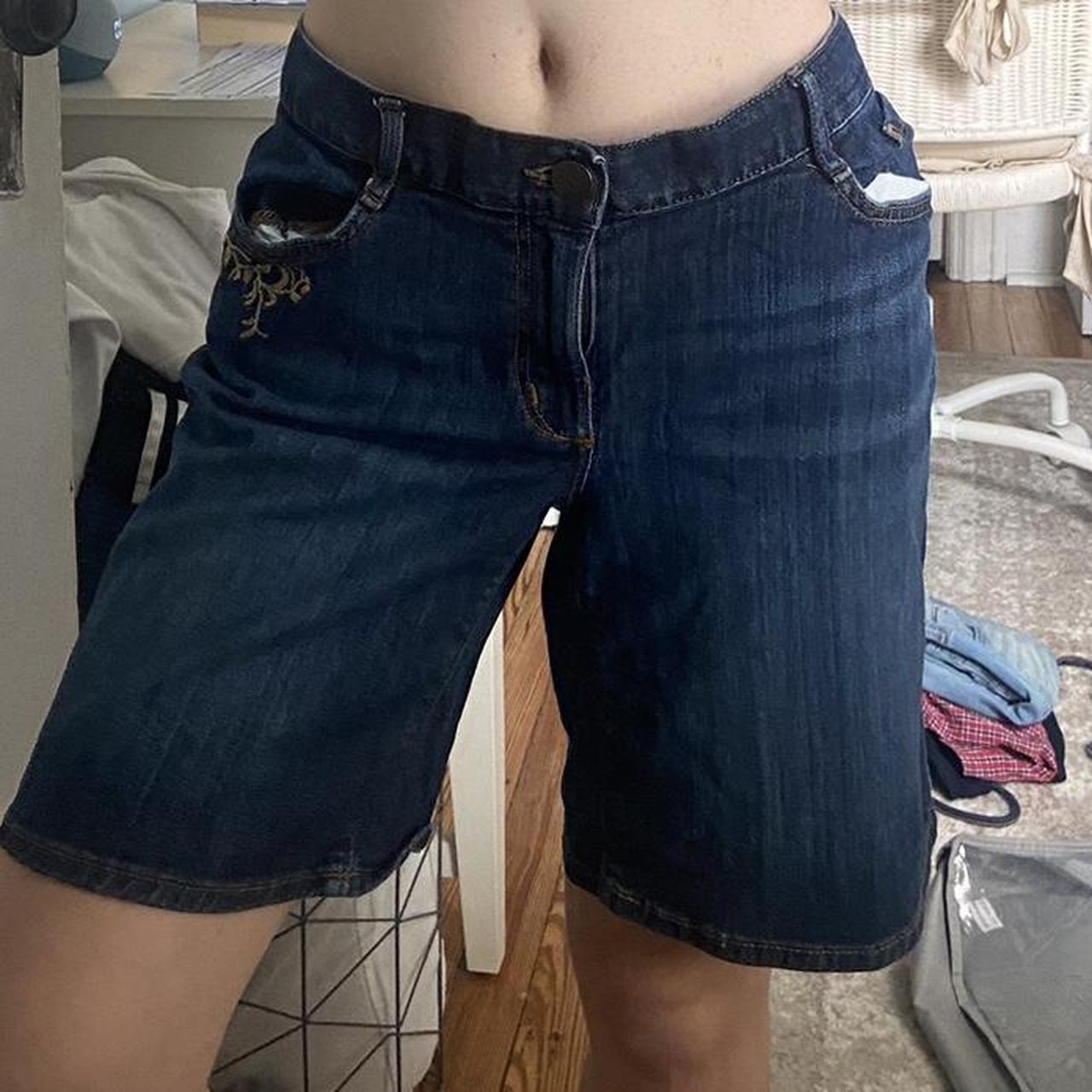 super cute denim jorts with gold patterns size 12... - Depop