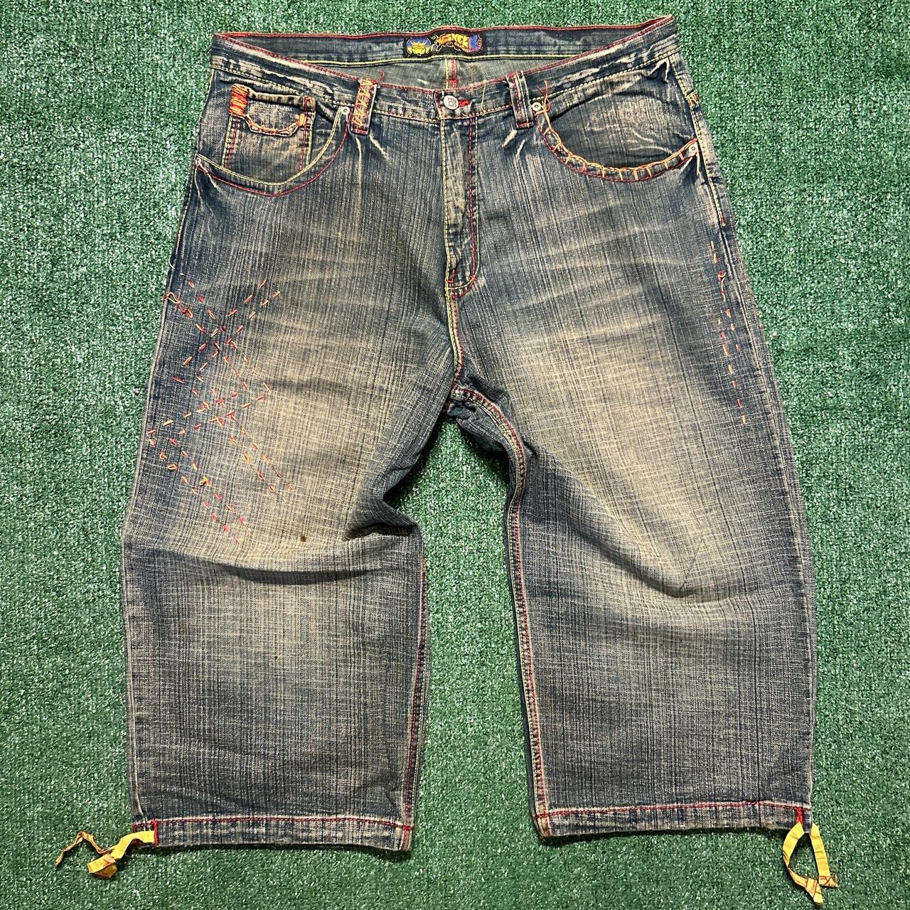 super baggy wide leg miskeen jeans jnco style leg... - Depop