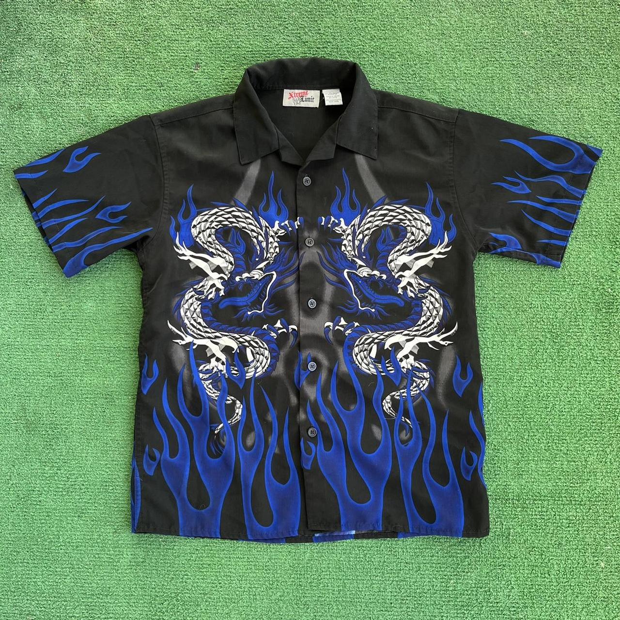 Y2k dragons button up shirt size 10/12 or mens small... - Depop