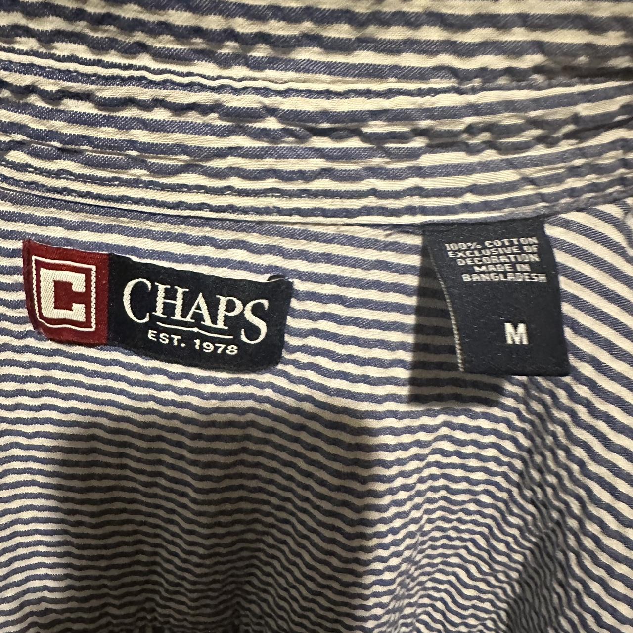 White And Blue Chaps Button Up. Size Medium But Fits... - Depop