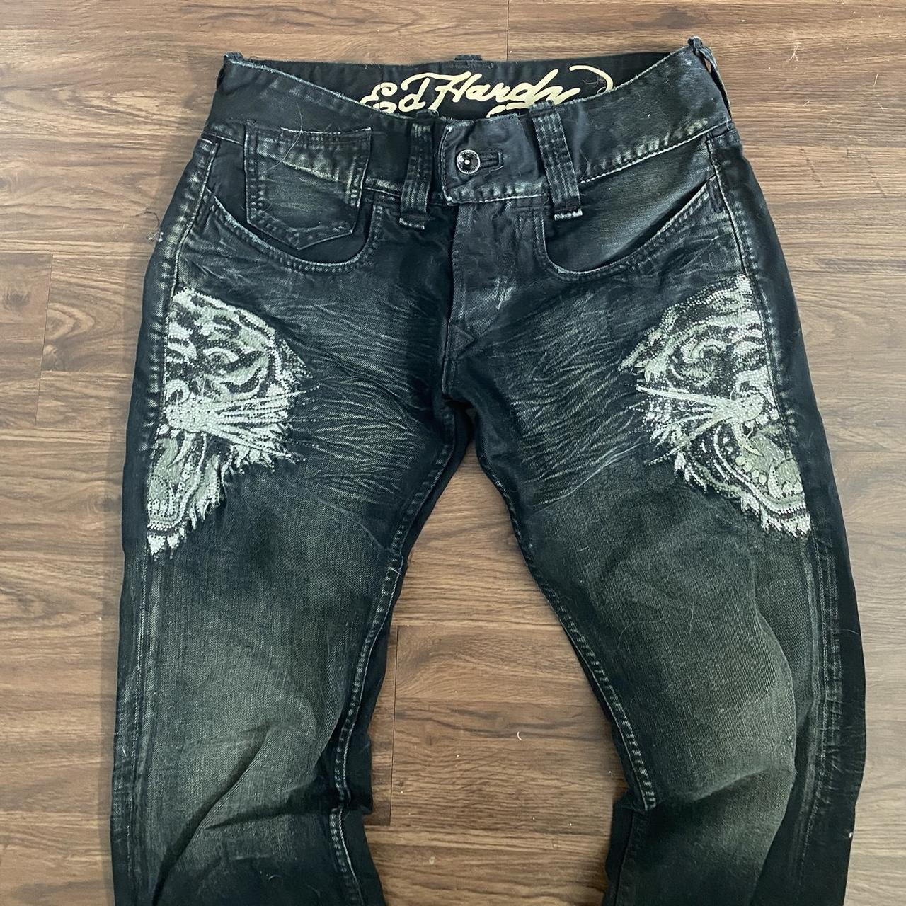 (relist) Ed Hardy black washed jeans with tiger... - Depop