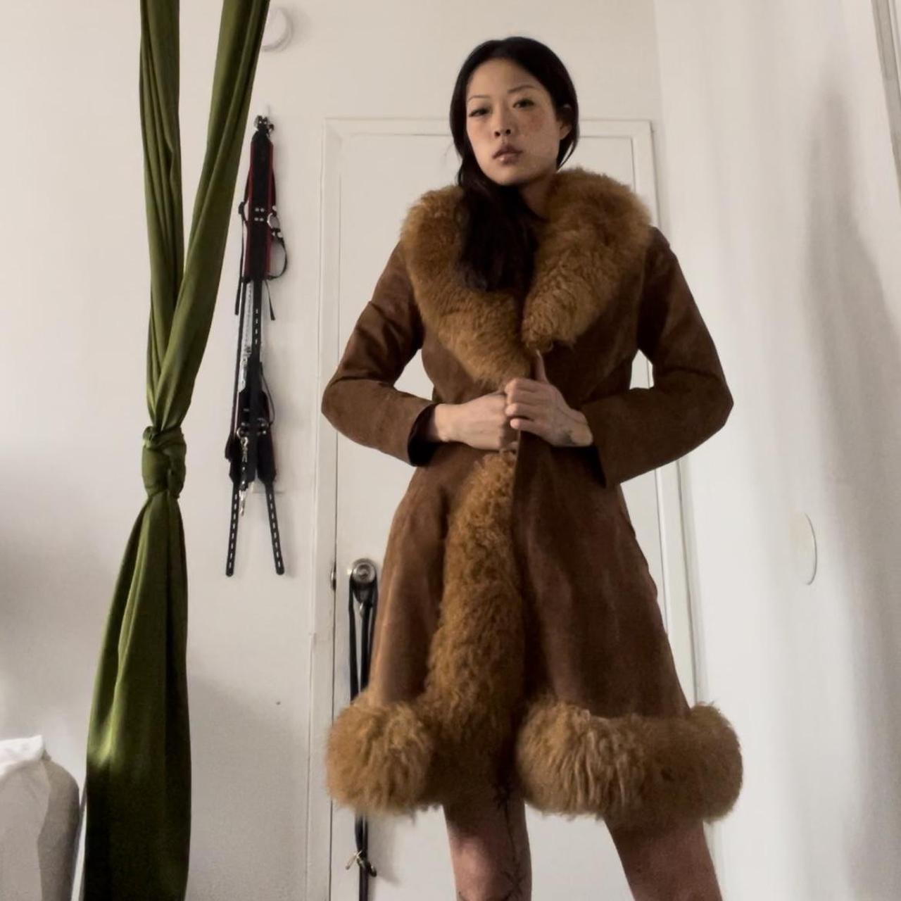 fur trim coat beautiful brown super super... - Depop