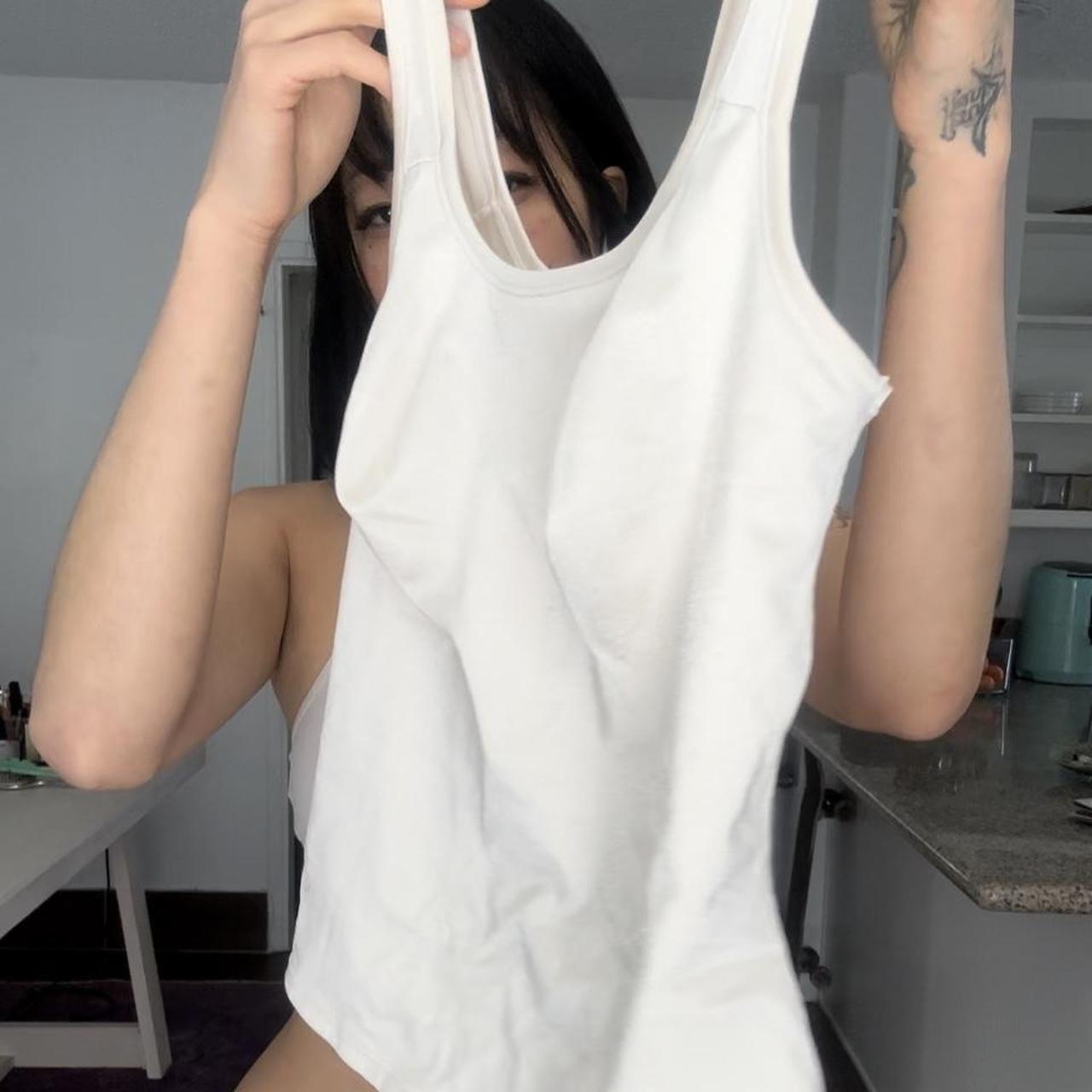 vintage nude tank; convex chest detail recommended... - Depop