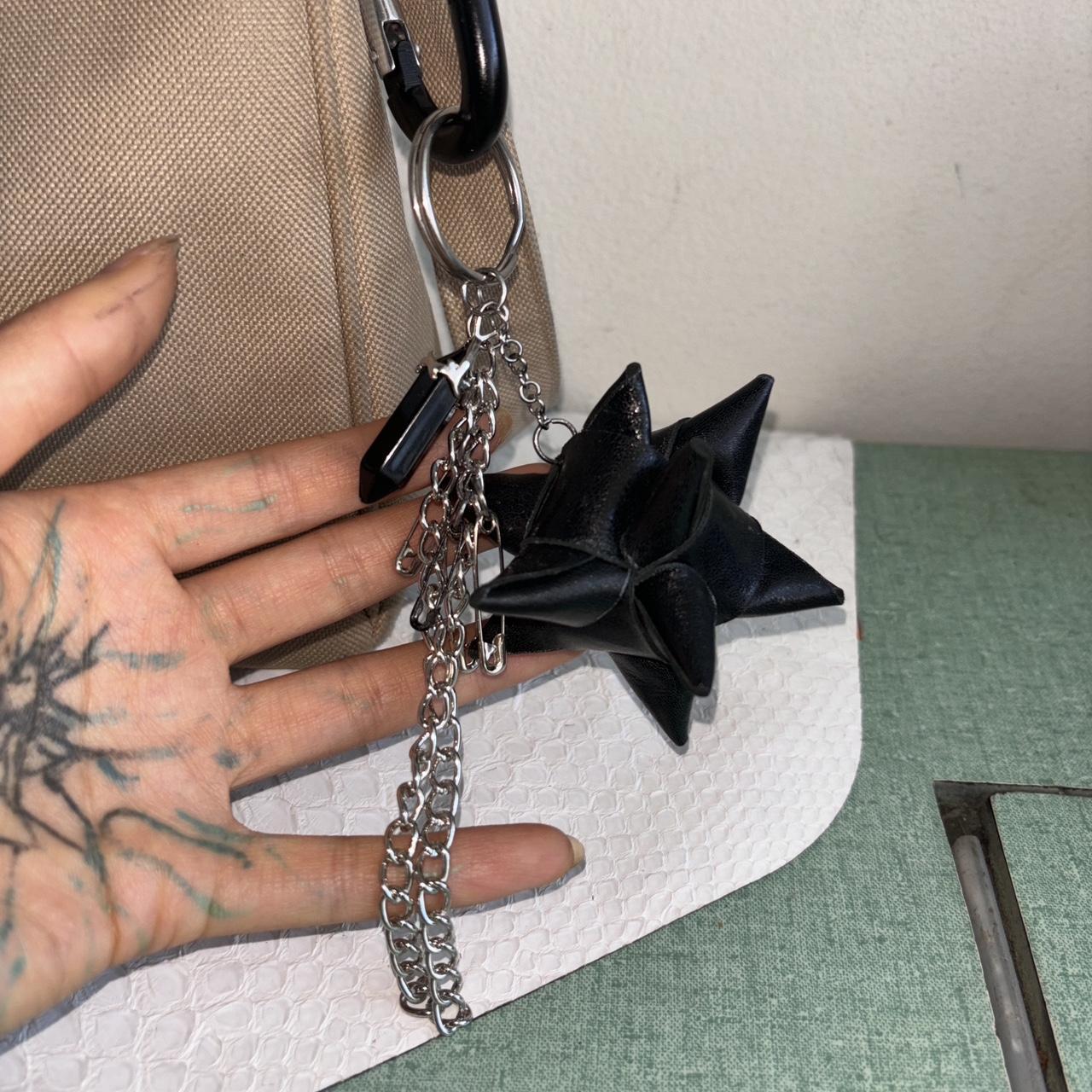 black real leather origami spiked morning star flail... - Depop