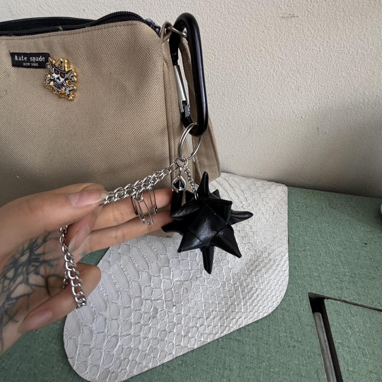 black real leather origami spiked morning star flail... - Depop