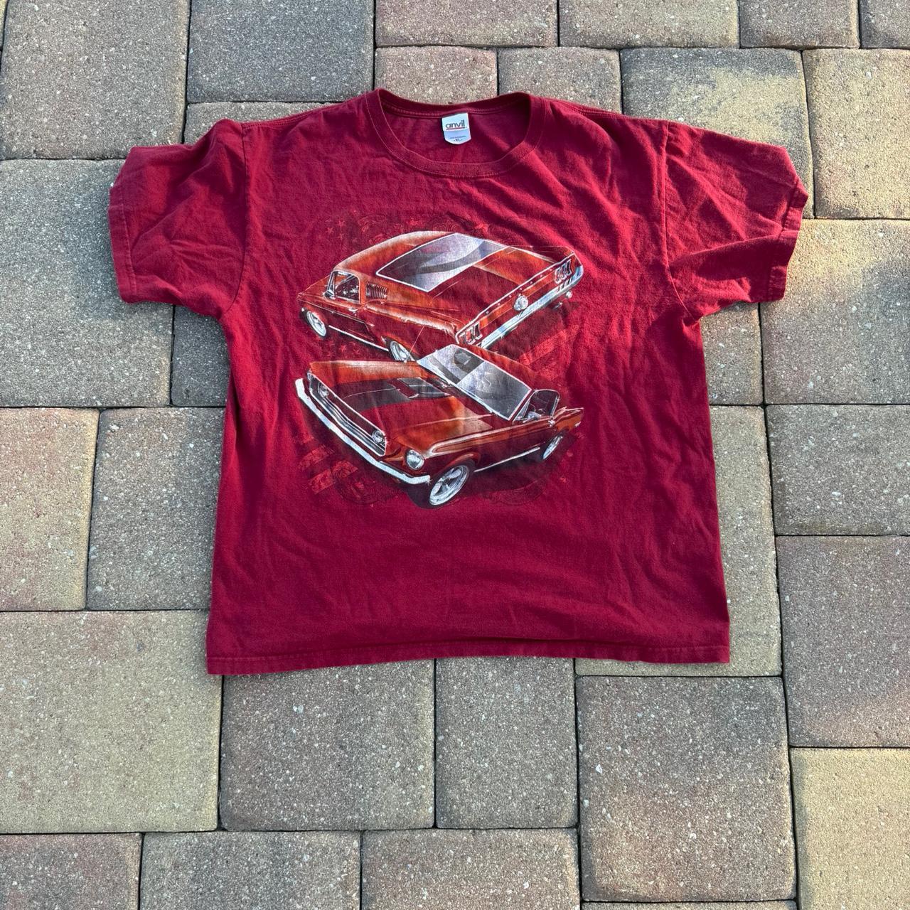 Red vintage 90s Mustang muscle car graphic tee | Depop