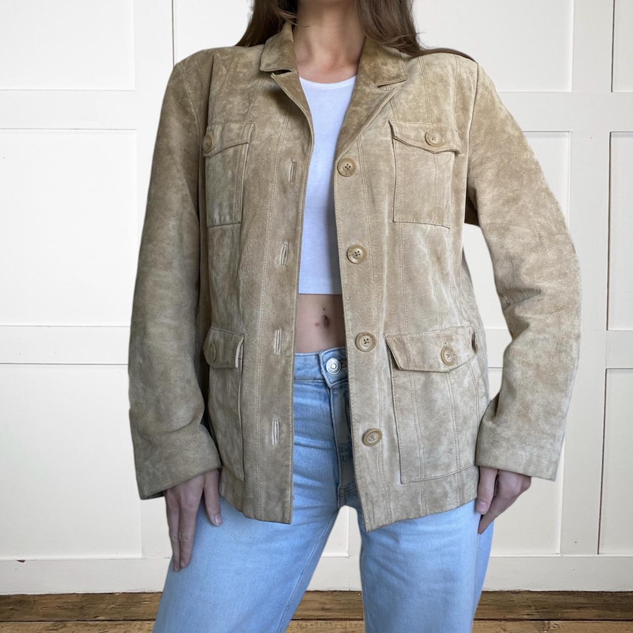 Gorgeous beige real leather suede jacket • genuine... - Depop