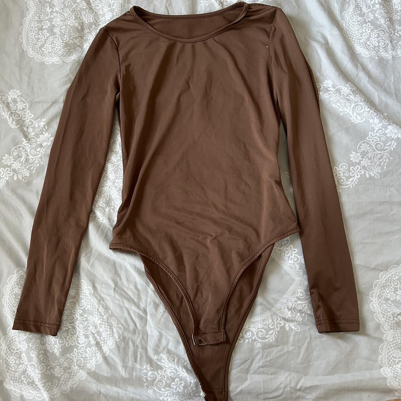 Brown long sleeve bodysuit, great for layering Size... - Depop