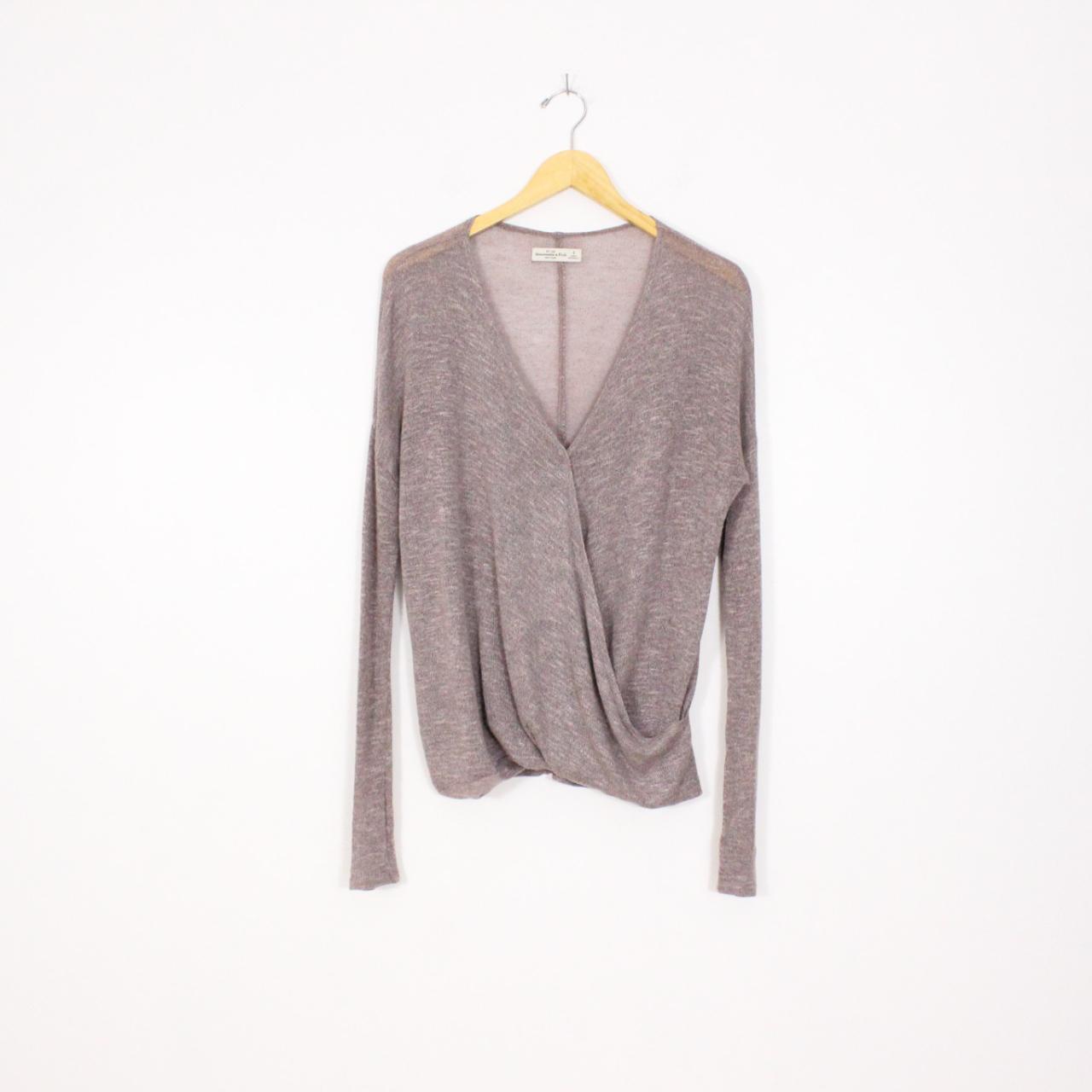 Abercombie & Fitch Cross Front Grey Pink Light Knit... - Depop