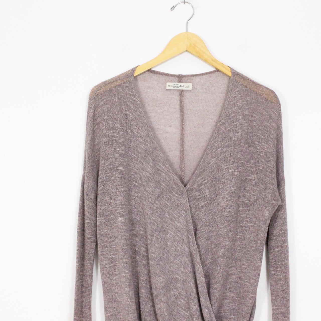 Abercombie & Fitch Cross Front Grey Pink Light Knit... - Depop
