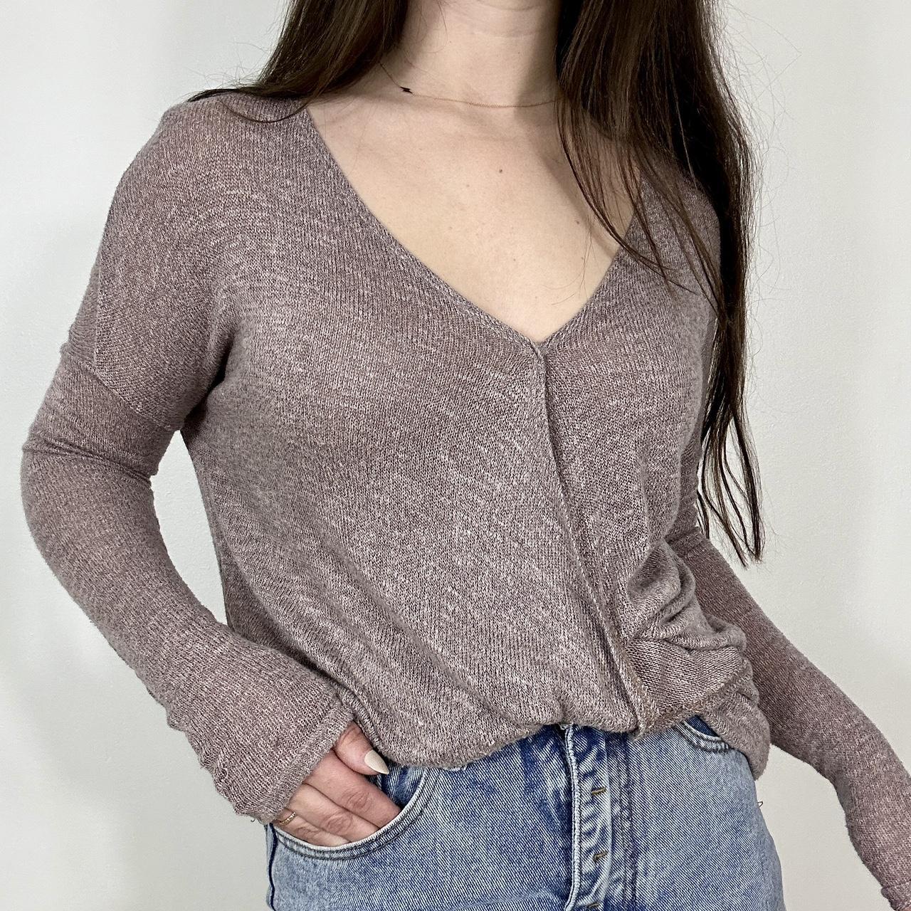 Abercombie & Fitch Cross Front Grey Pink Light Knit... - Depop