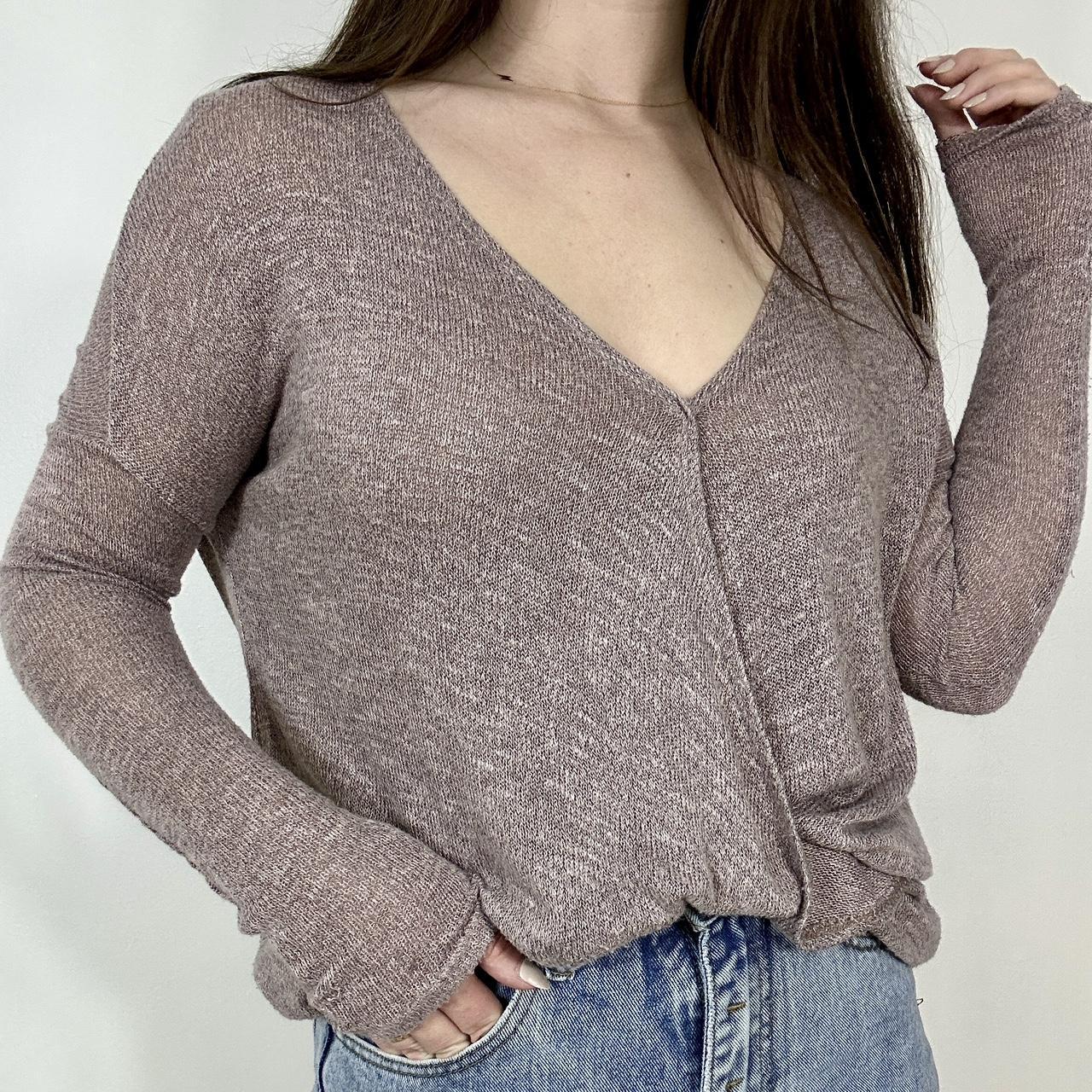 Abercombie & Fitch Cross Front Grey Pink Light Knit... - Depop