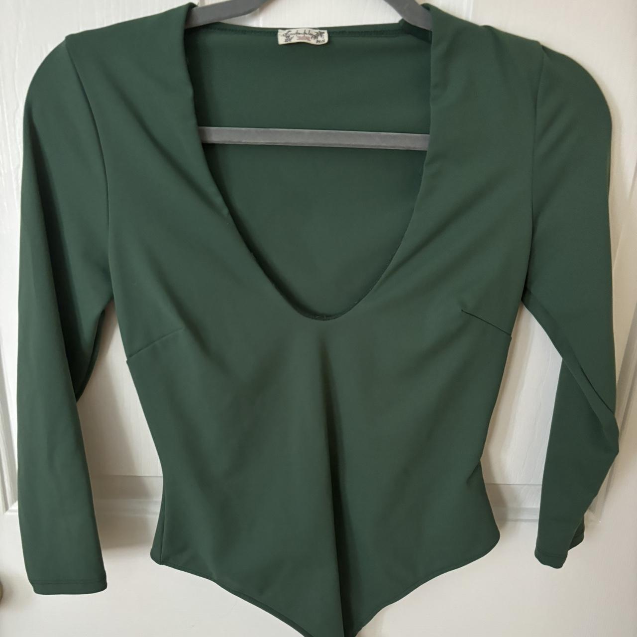 Free People green bodysuit Worn once Size: S Out... - Depop