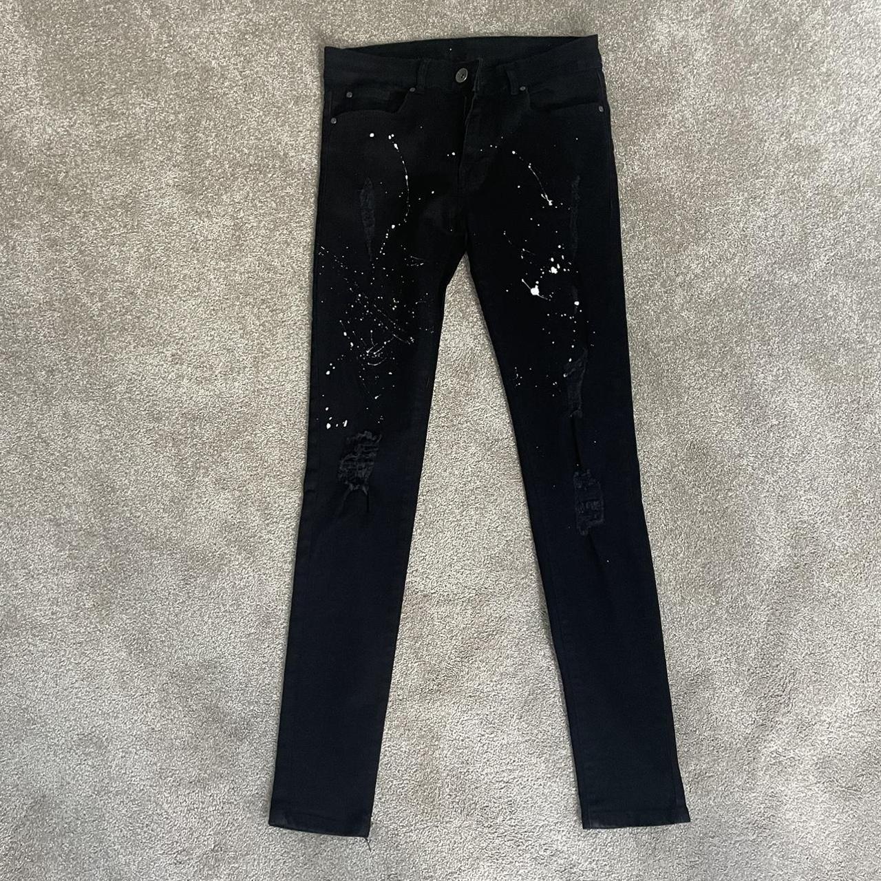 Paint Splattered Black Ripped Jeans Size 30R Great... - Depop