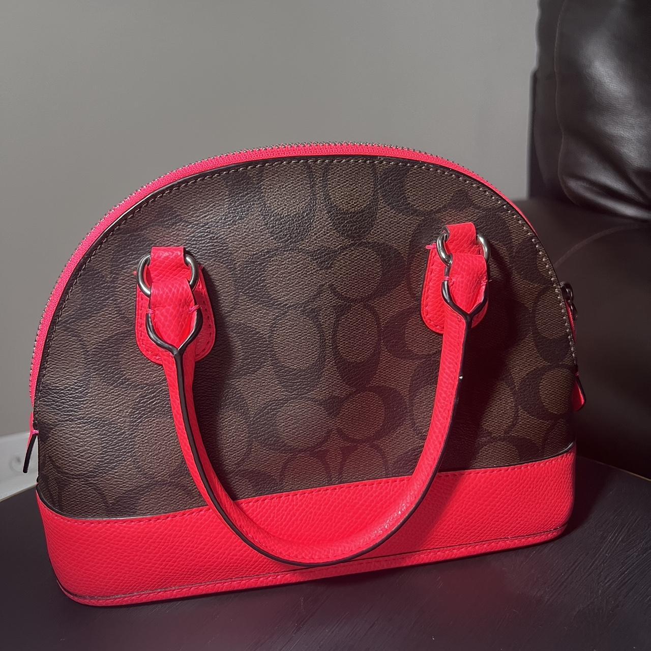 Coach Mini Cora Dome Satchel Brown/Neon Pink #coach... - Depop