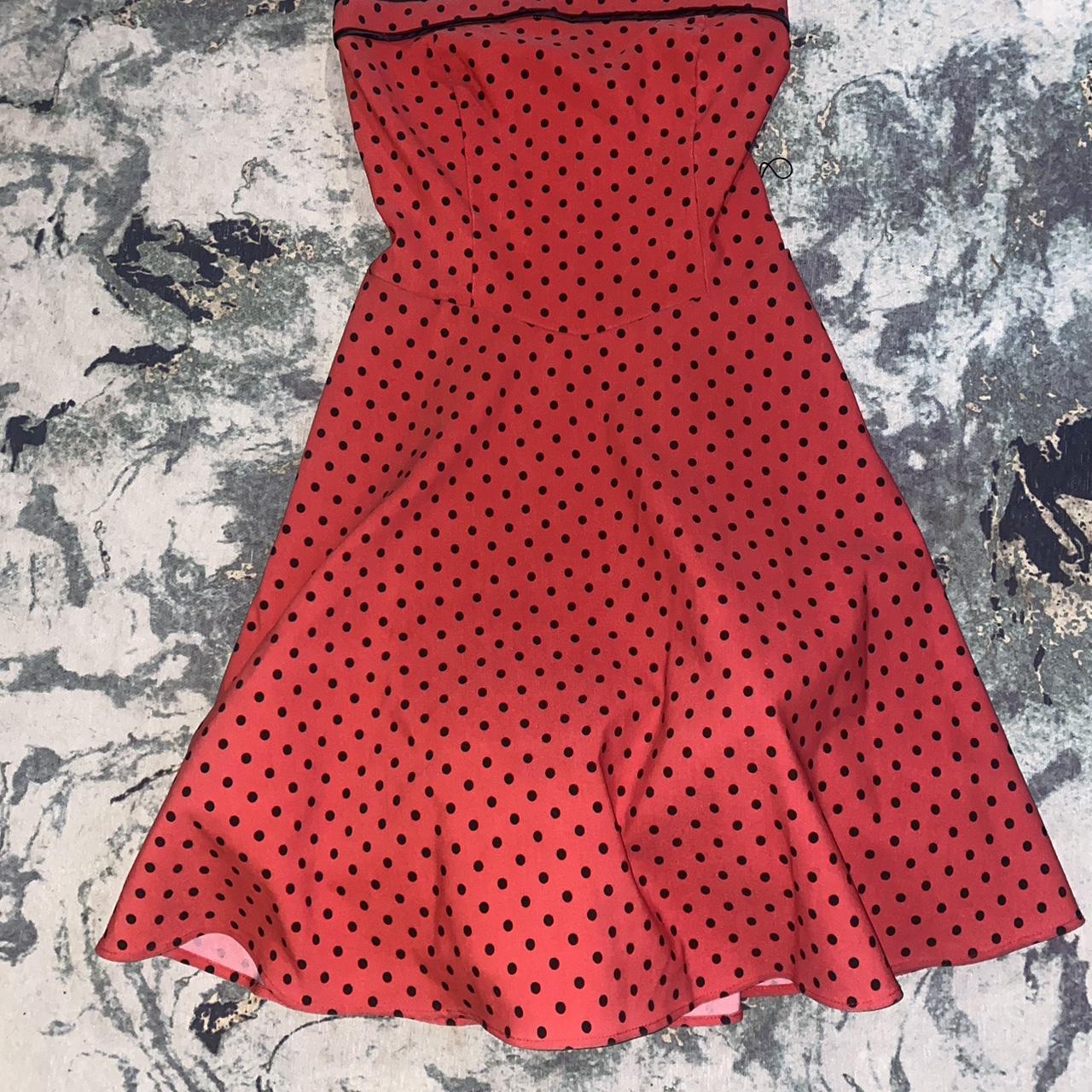 Red with black spot a line dress by Ruby Rox size 11... - Depop