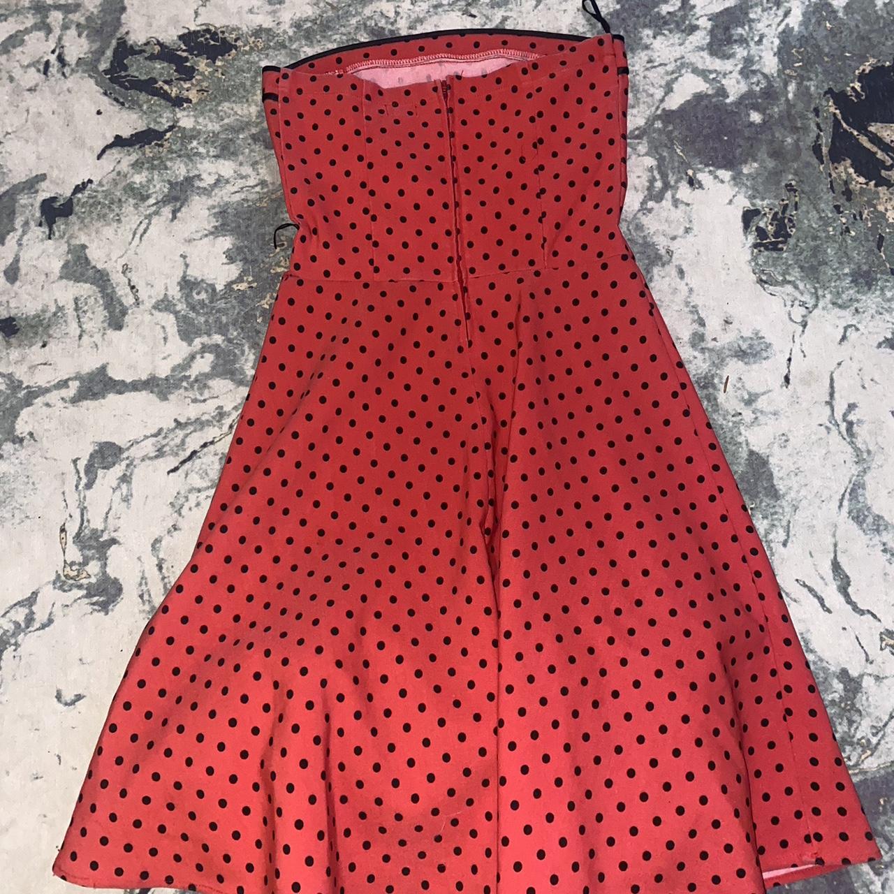 Red with black spot a line dress by Ruby Rox size 11... - Depop