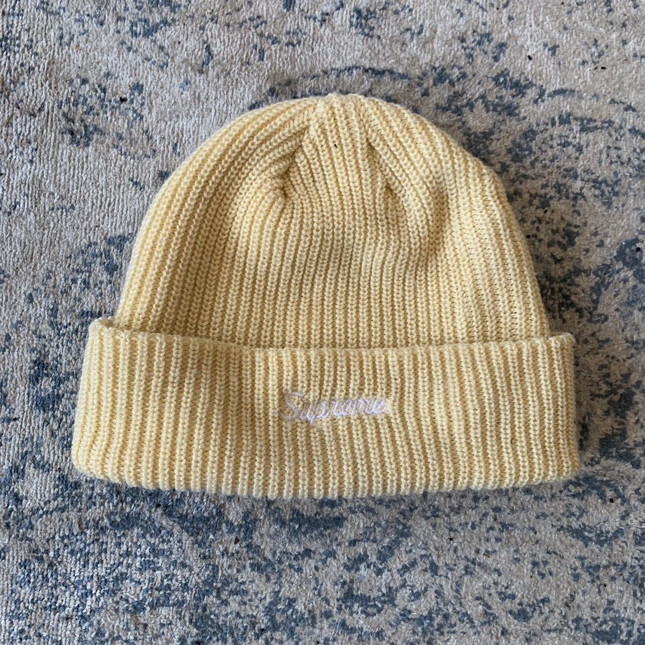 Supreme Script Logo cream beanie. Good condition -... - Depop