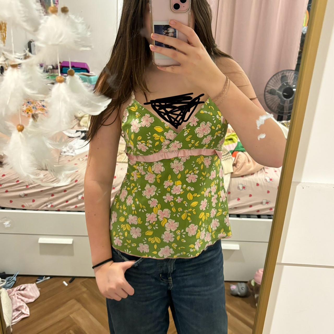 Vintage croquette, cherry blossom ribbon cami top - Depop