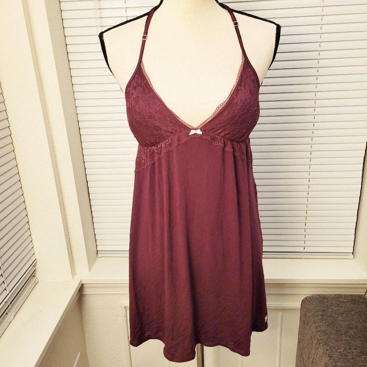 Maroon lace and nylon nightie from Victoria's... - Depop