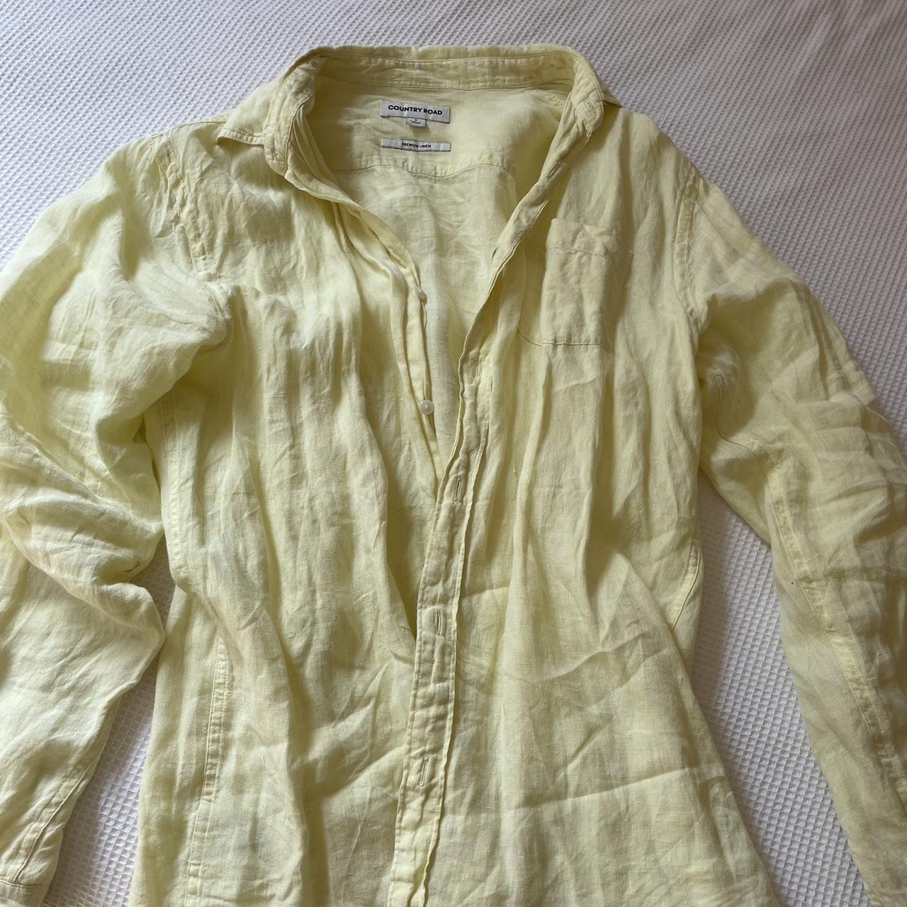 Country Road pale yellow linen shirt Size S Small... - Depop