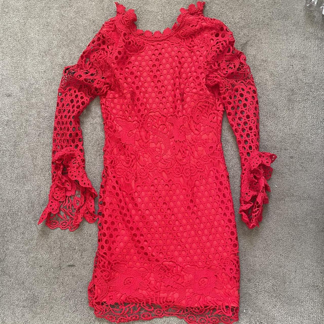 Red misguided beautiful lace dress Size 10... - Depop