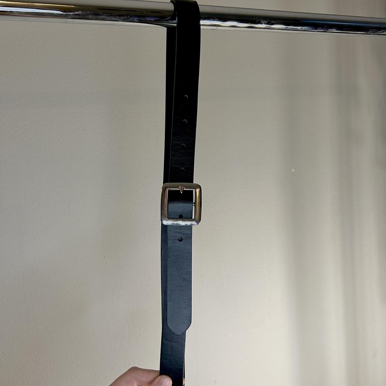 target slim black faux leather belt with square... - Depop