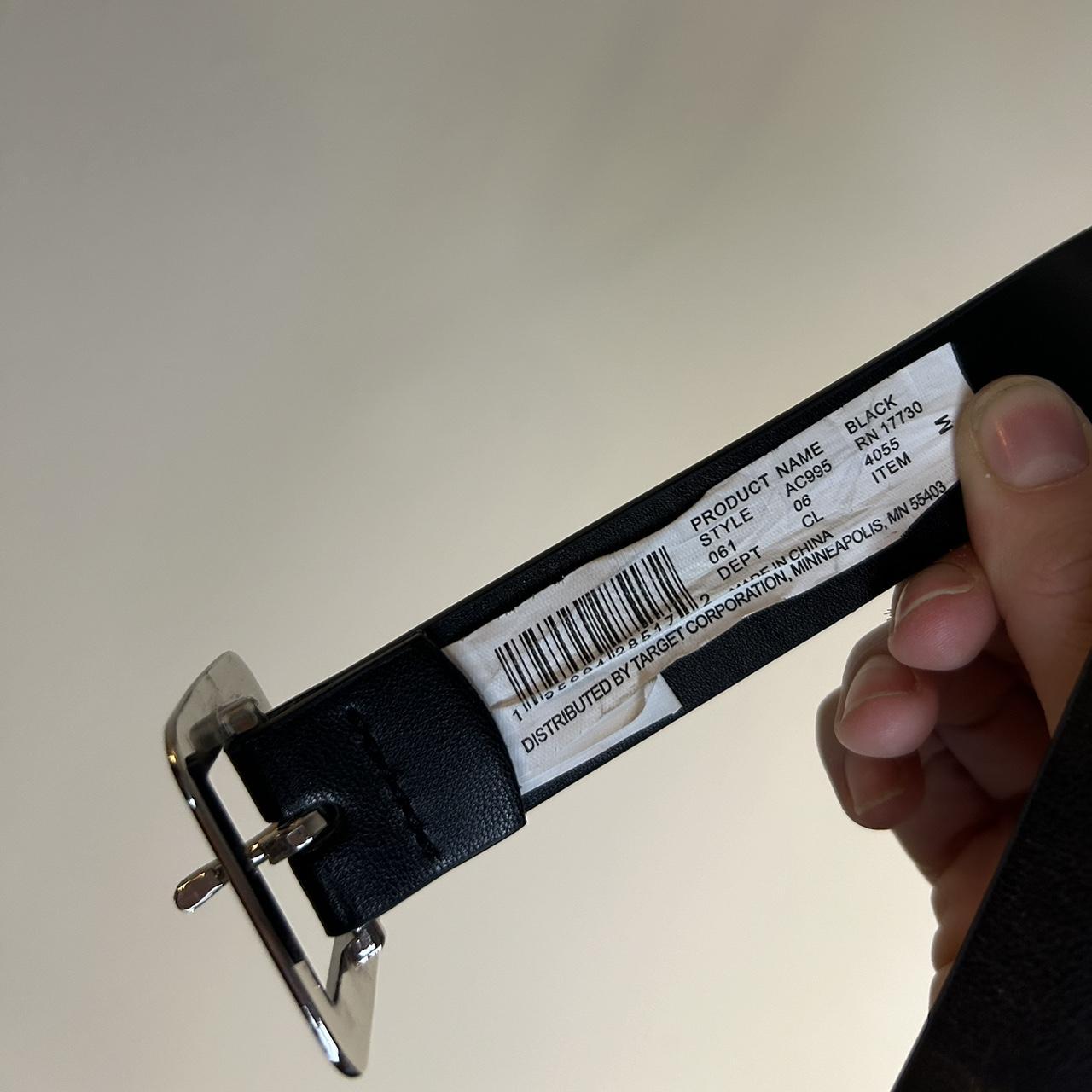 target slim black faux leather belt with square... - Depop