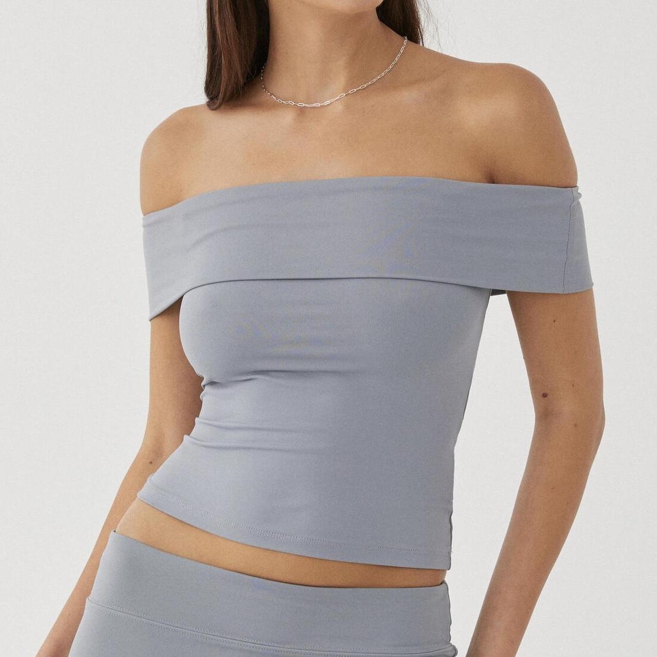 supre off the shoulder top in moonlight grey brand... - Depop