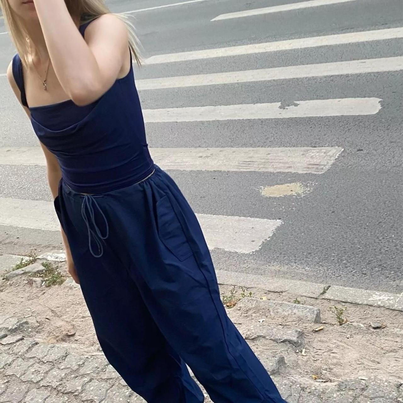 Women's Navy and Blue Crop-top | Depop