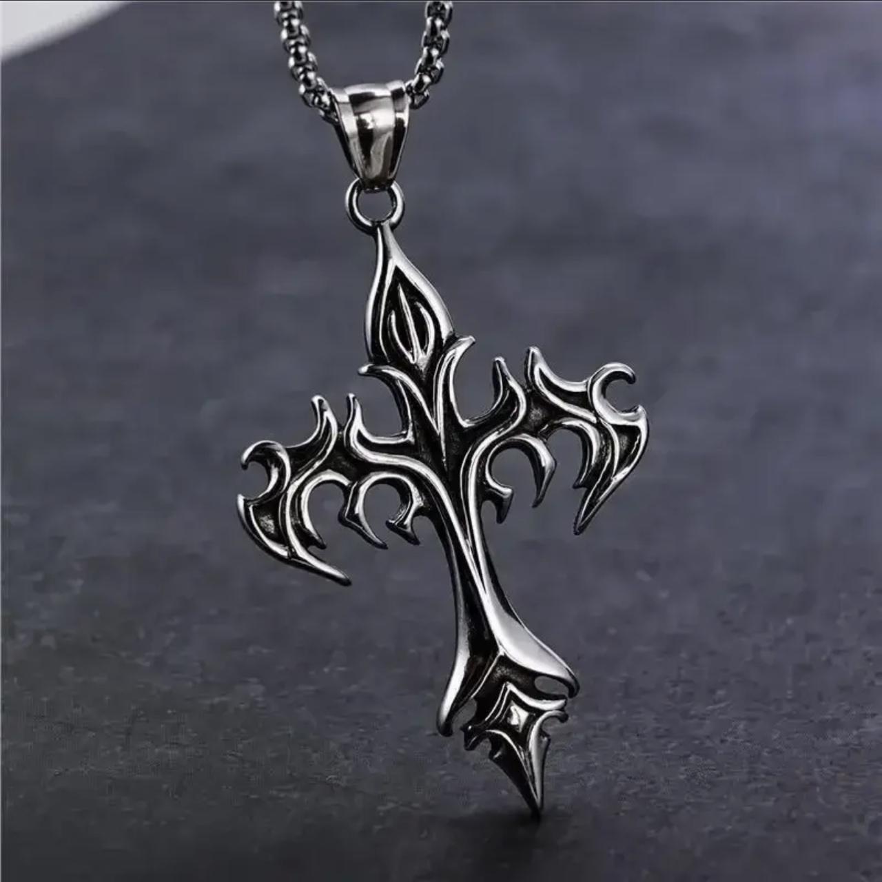 Punk Gothic long Flame Cross Necklace DEPOP PAYMENT... | Depop