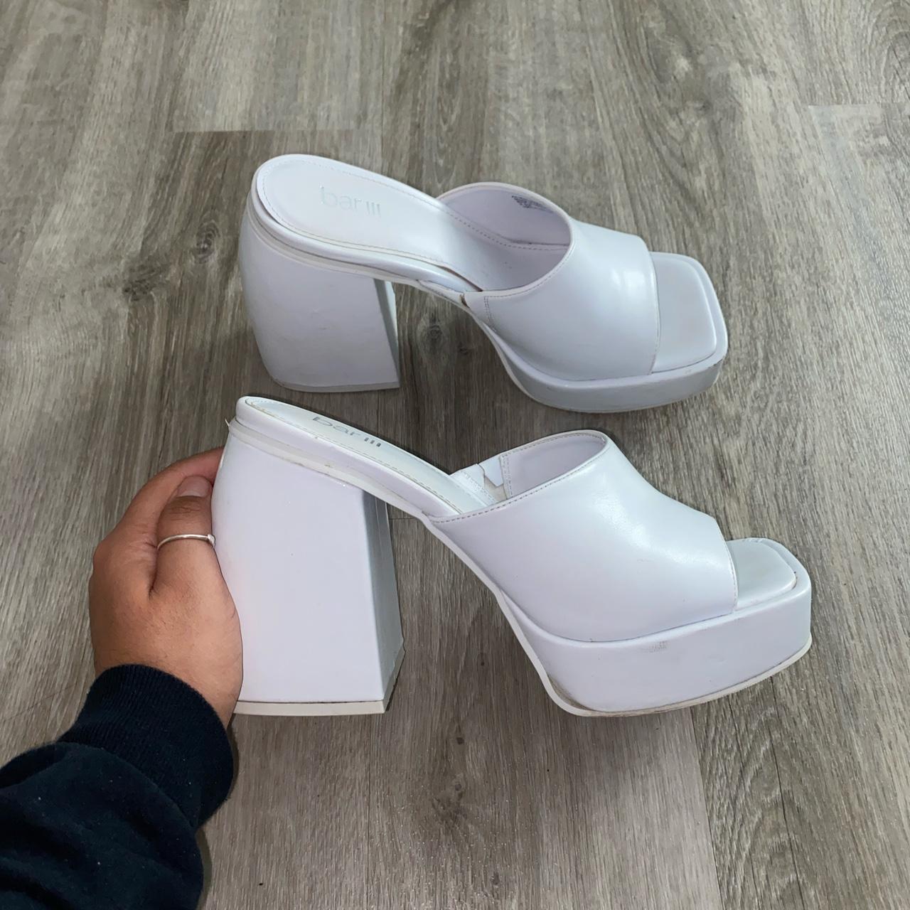 White platform mule heels, still in great condition... - Depop