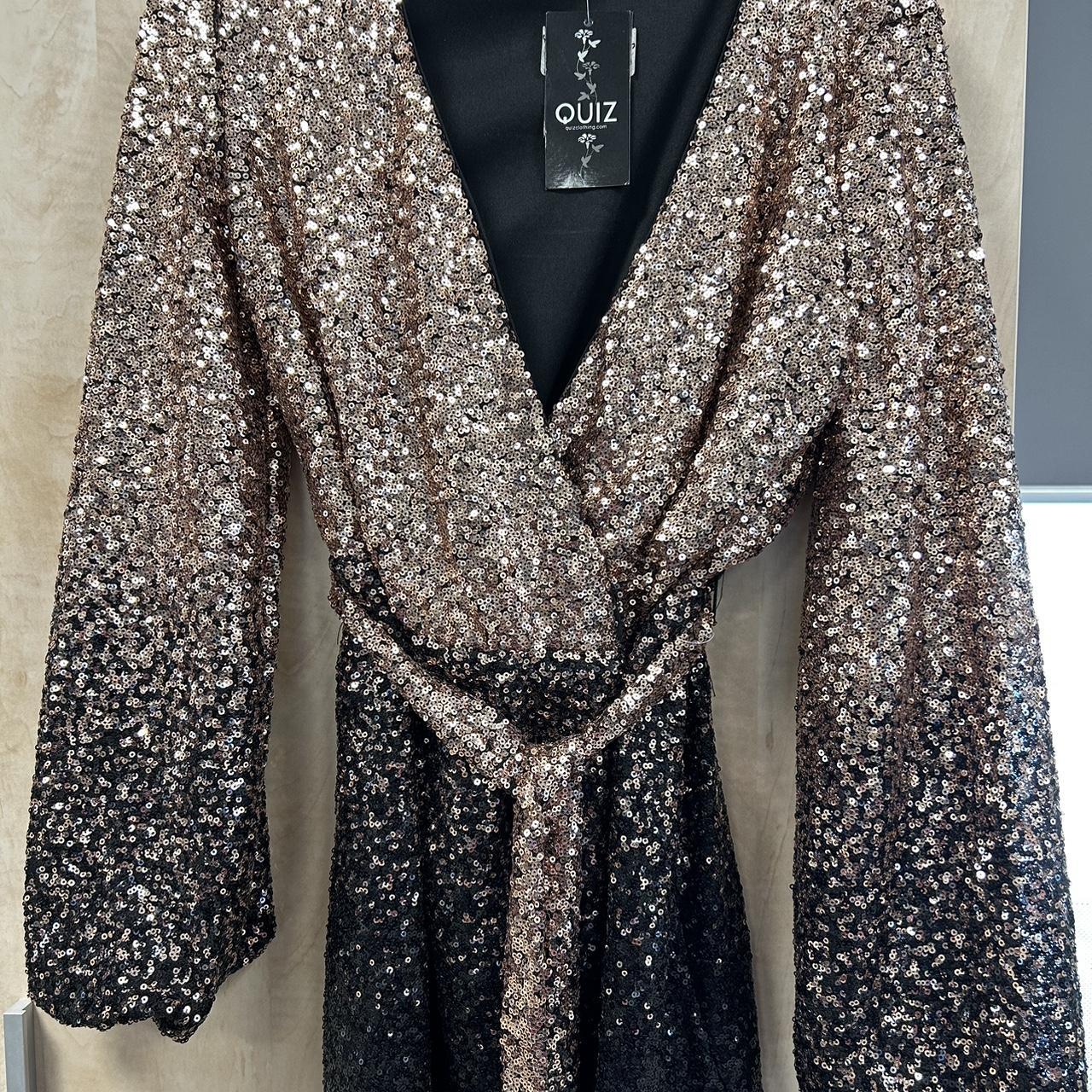 Gold and black long sleeve Quiz dress with tags.... - Depop