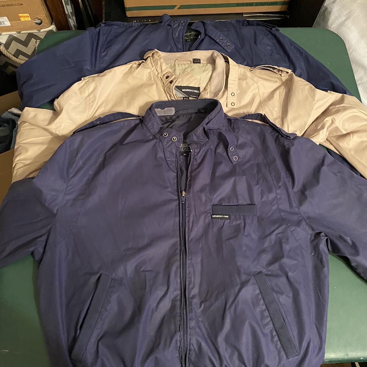 Members Only Men's Cream and Navy Jacket | Depop