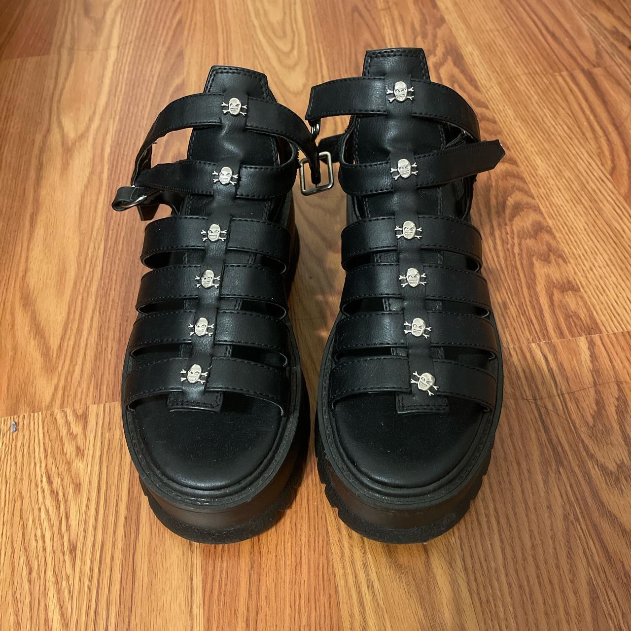 Demonia black skull sandals Size 7 - Depop