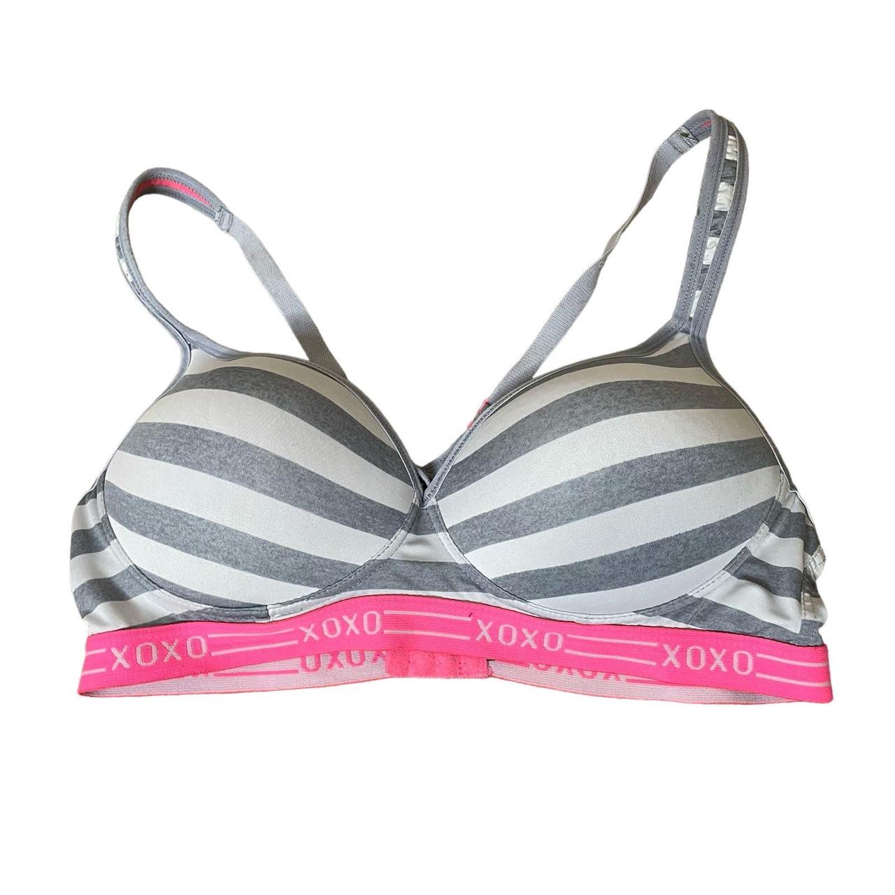 XOXO bra gray/white striped sports bra back closure... - Depop