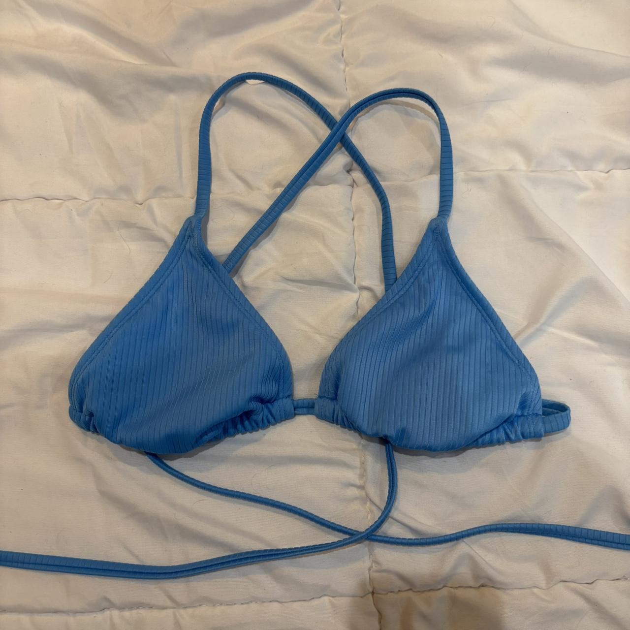 blue triangle bikini top adjustable strap and pad... | Depop
