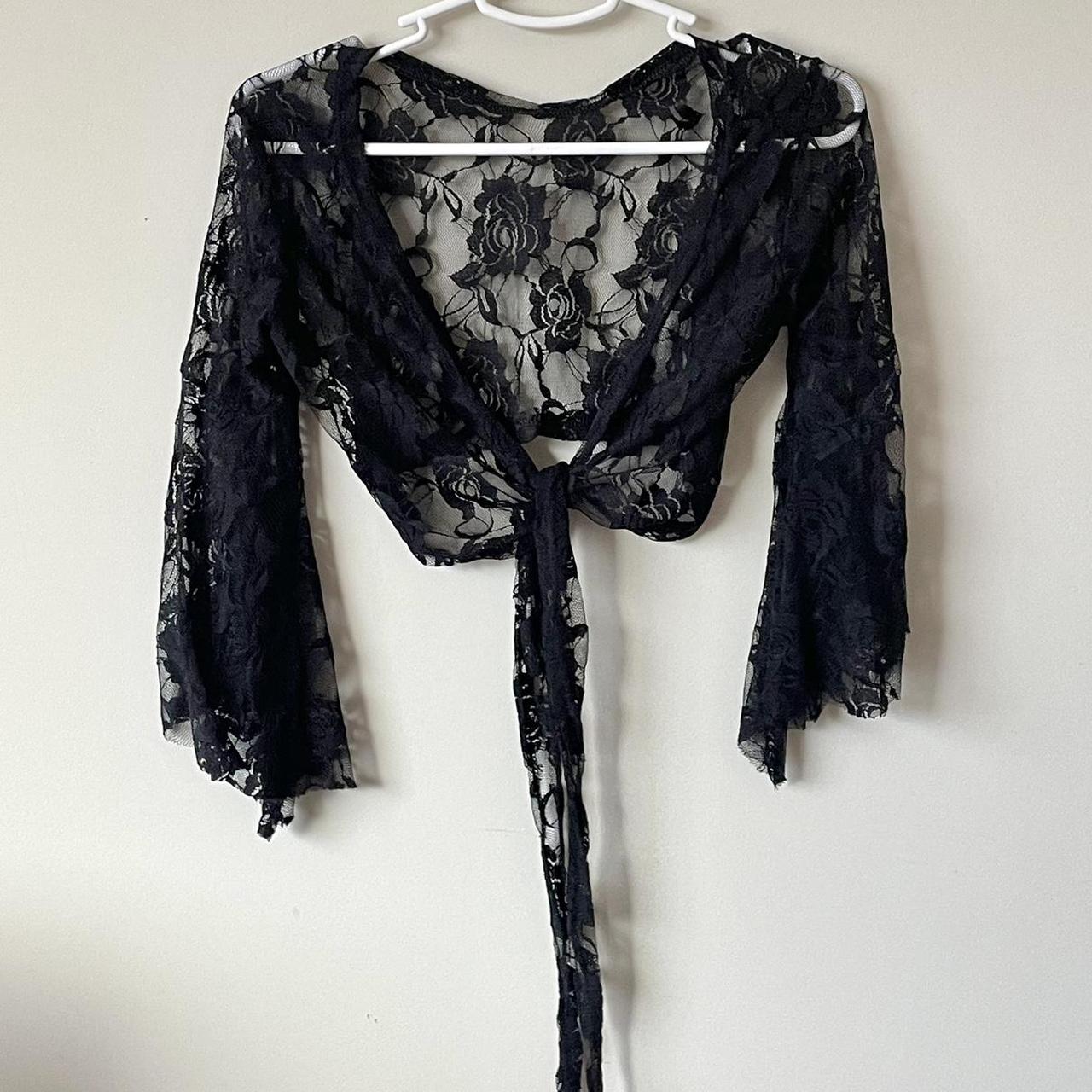 black lace cover up top size: stretchy so it can fit... - Depop