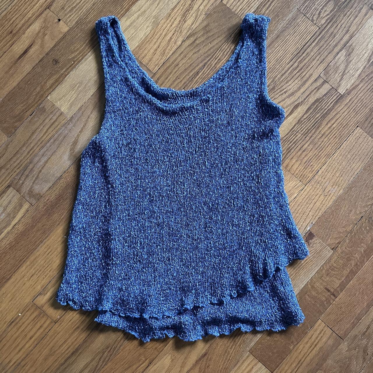 Vintage Blue knit tank top with ruffles size... | Depop