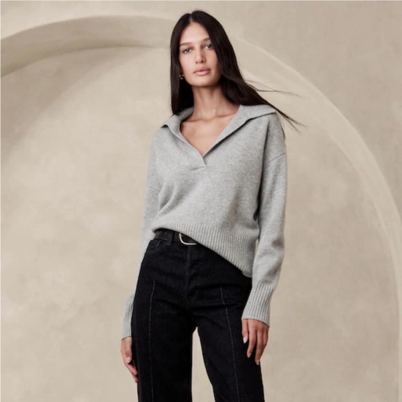 LOFT Collared V-Neck Sweater Fine-knit soft... - Depop