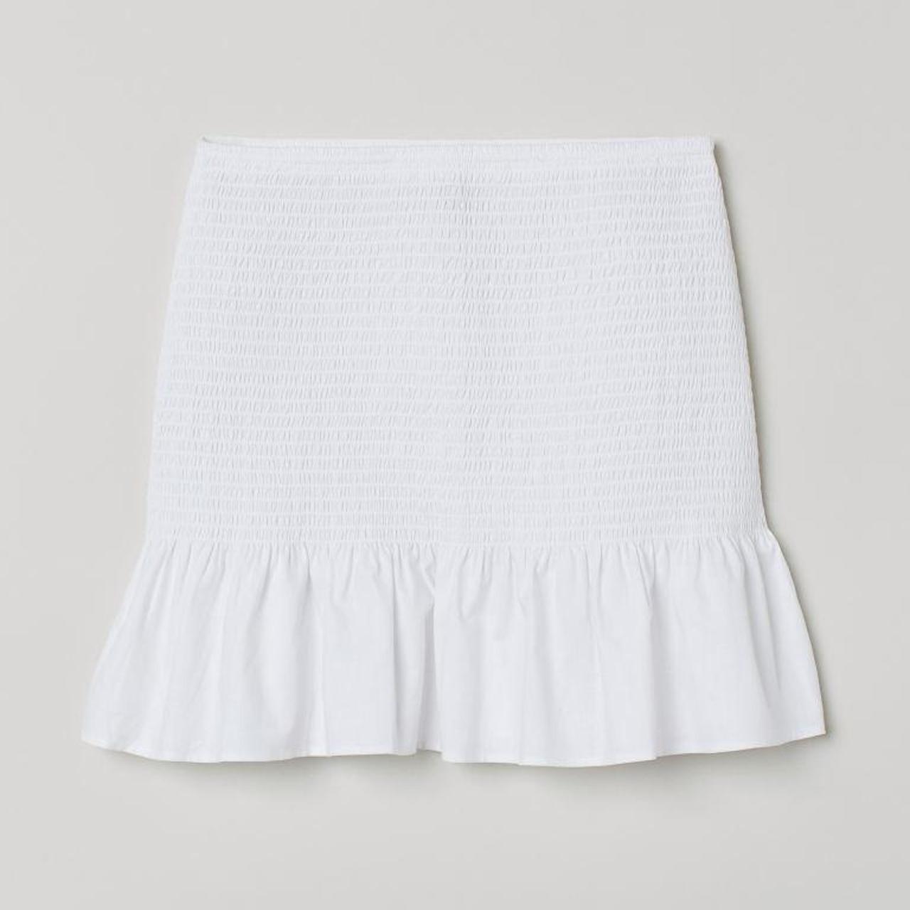 White H&M Summer “Shirring” Ruffle Mini Skirt... - Depop
