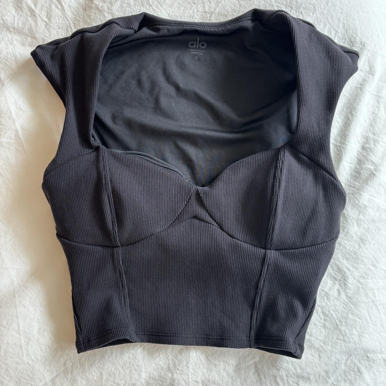 alo yoga ribbed sweetheart short sleeve, size small!... - Depop
