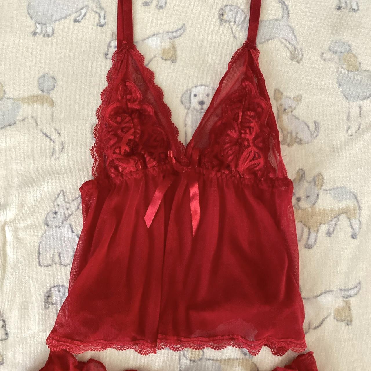Red Sleepwear/Lingerie Set Super cute and only worn... - Depop